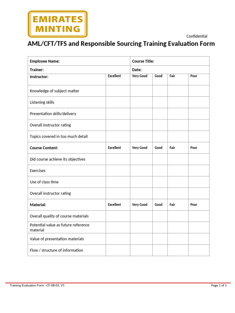 CF-08-03 Training Evaluation Form | PDF
