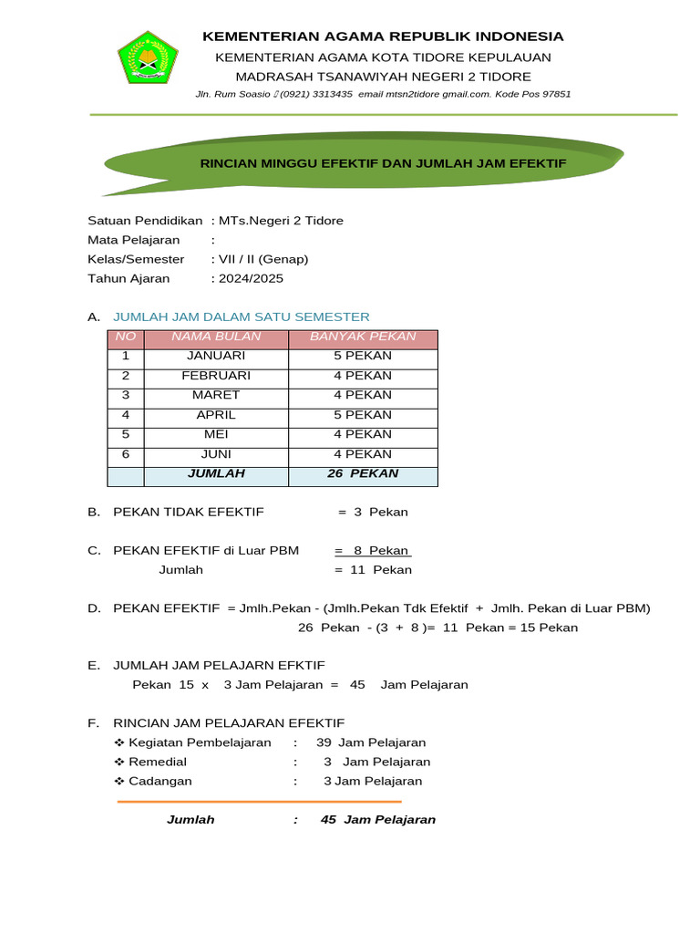 Rincian Minggu Efektif Semseter 2-1 | PDF