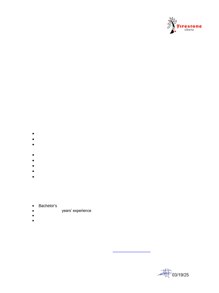 Firestone Liberia - Continuous Improvement Supervisor - Job Advert - Q1 ...