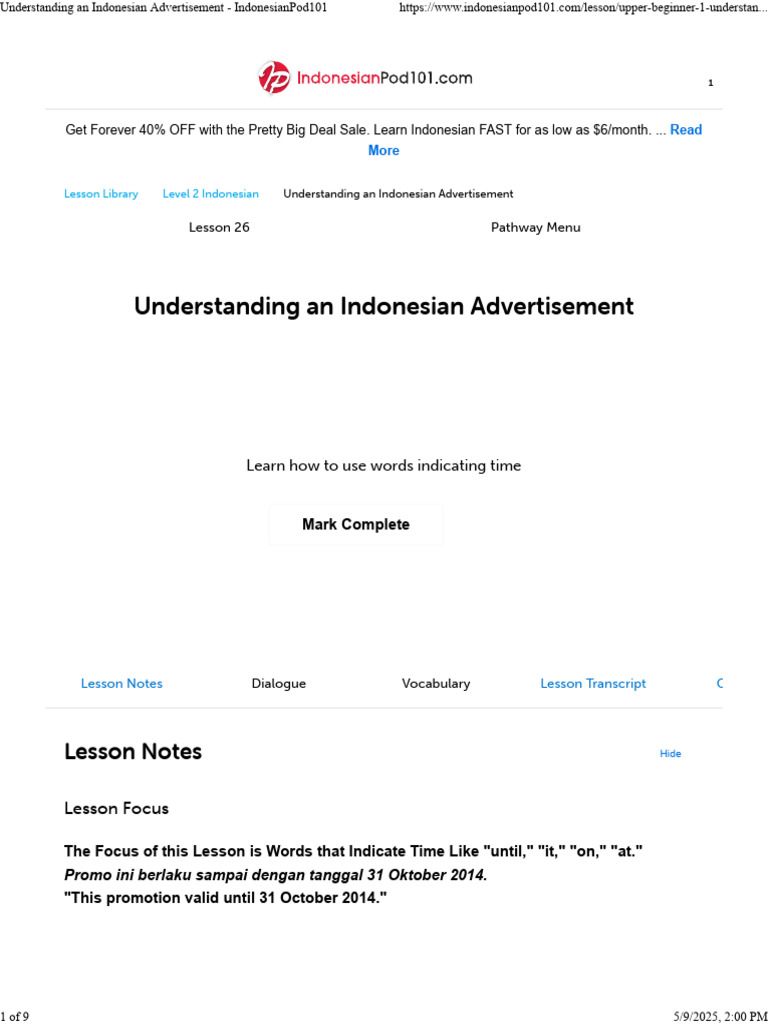 Understanding an Indonesian Advertisement - IndonesianPod101 | PDF | Indonesian Language | Languages