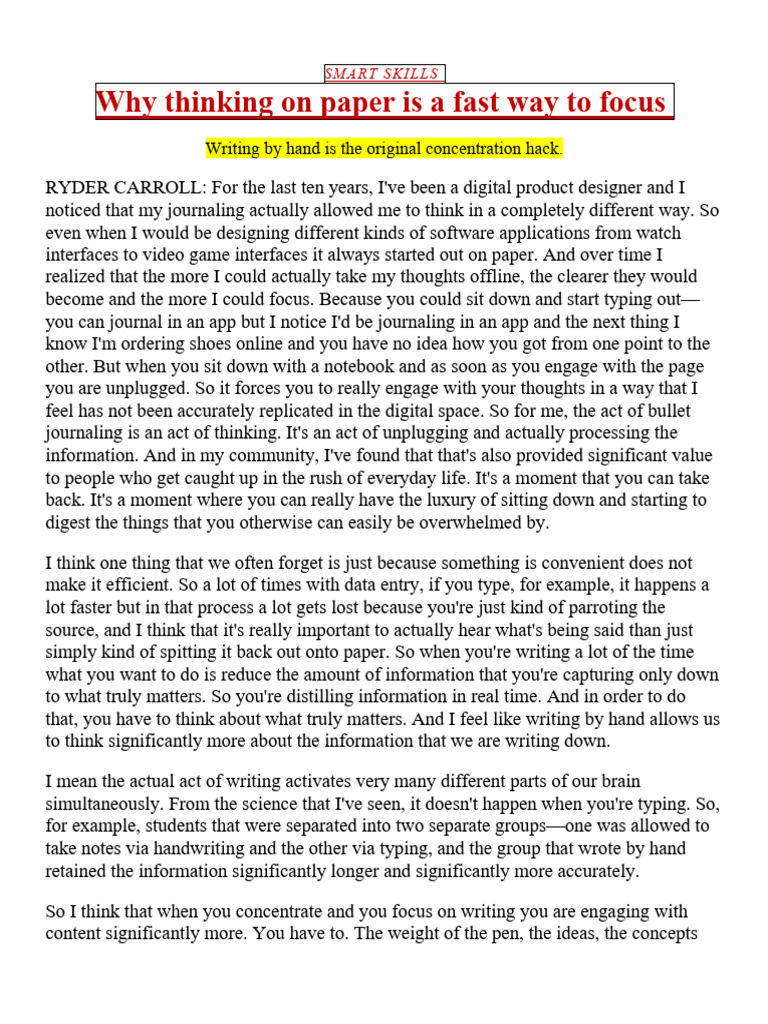 BIG - THINK. Why Thinking On Paper Is A Fast Way To Focus | PDF ...