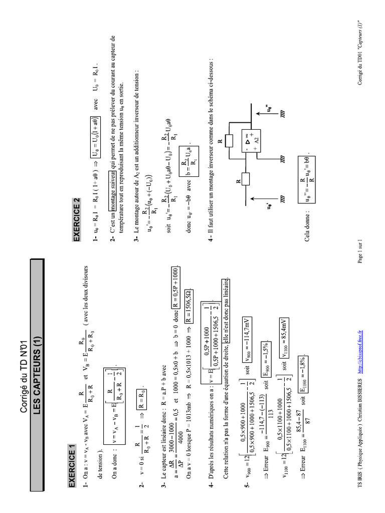TD 01 Capteurs Corrigé | PDF