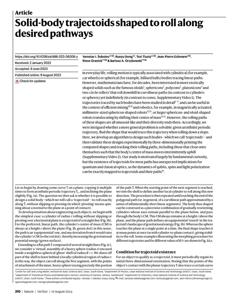 Solid-Body Trajectoids Shaped To Roll Along Desired Pathways 2023 | PDF ...