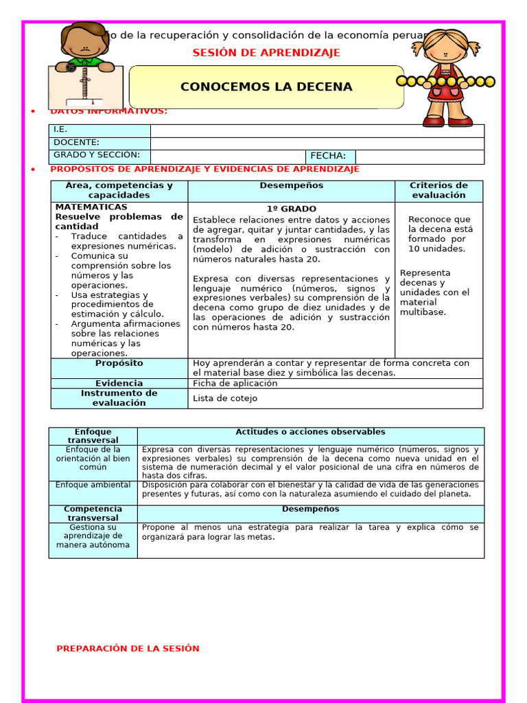 1º U2 s3 Sesion d4 Mat Conocemos La Decena Nuevo Numero 983101047 | PDF | Aprendizaje | Números