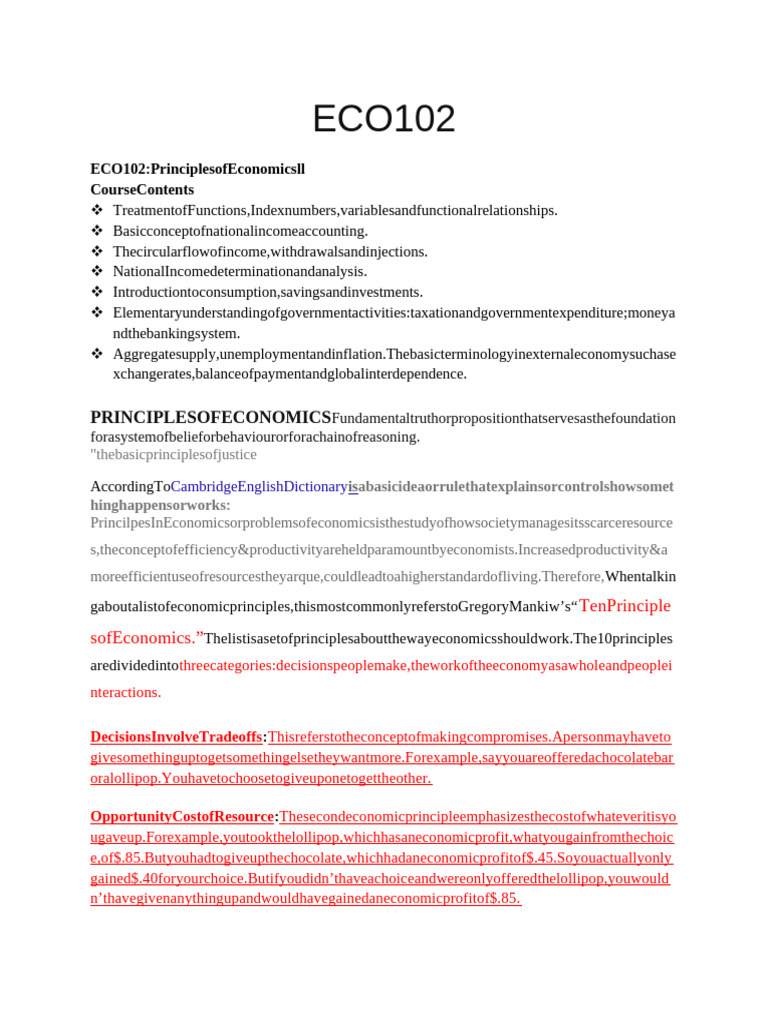 Princilpes of Economics (ECO 102. Coursenotes) 2025 | PDF | Wealth ...