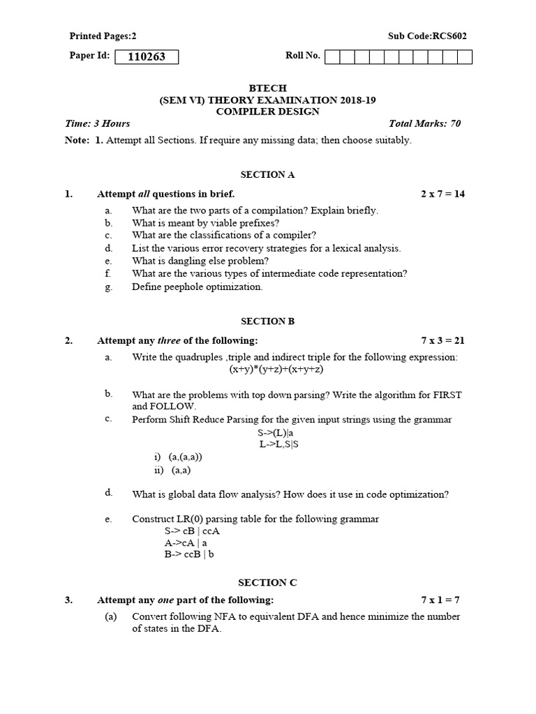 Compiler Design Exam Syllabus 2018-19 | PDF | Scope (Computer Science ...