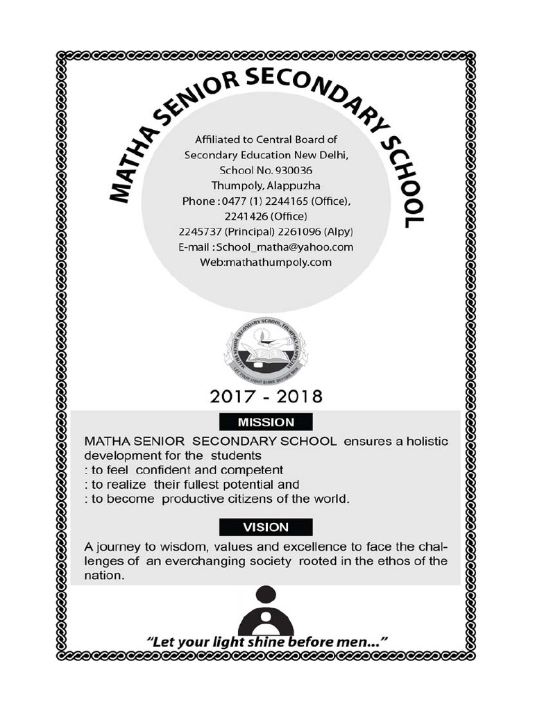 Matha School Diary 2017-18 Inner Pages | PDF | Lord's Prayer | Fee