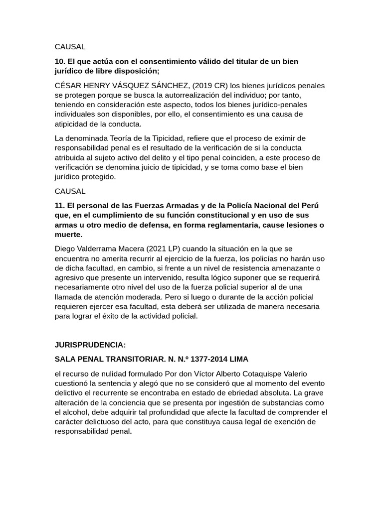 Causal 10 y 11 Derecho Penal General Ta1 | PDF | Policía | Derecho penal