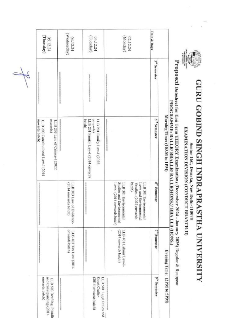 Tentative Datesheet | PDF