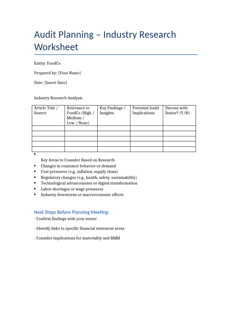 Audit Industry Research Worksheet FoodCo | PDF