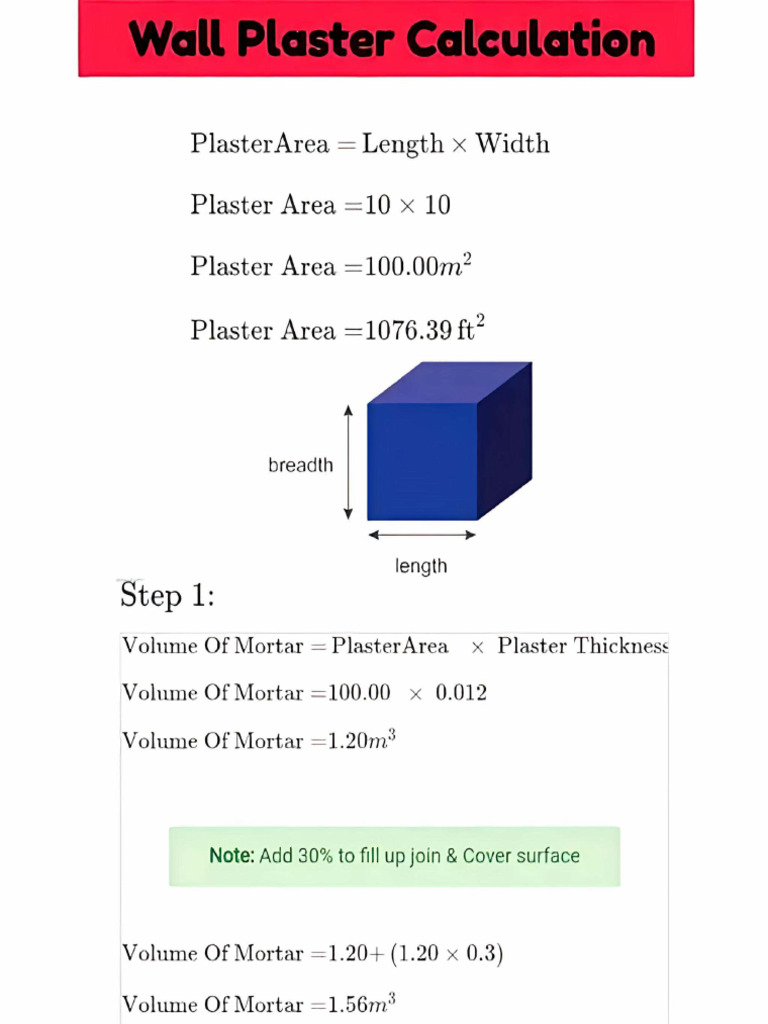 Wall Plaster Calculation | PDF