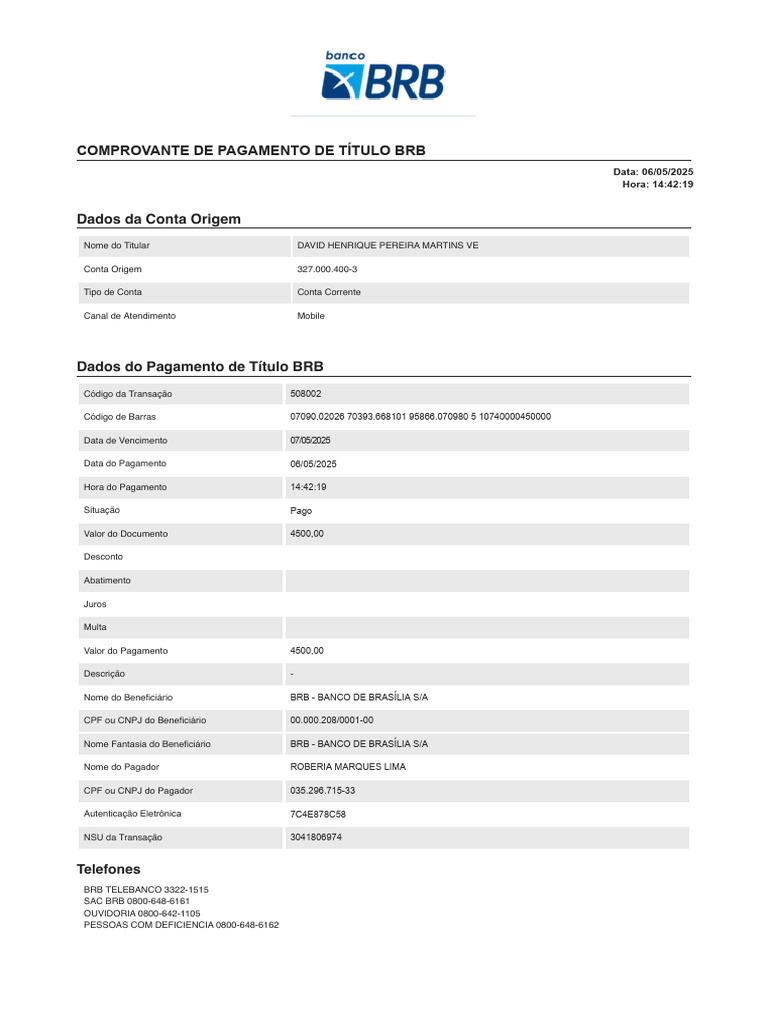 Comprovante BRB Roberia | PDF