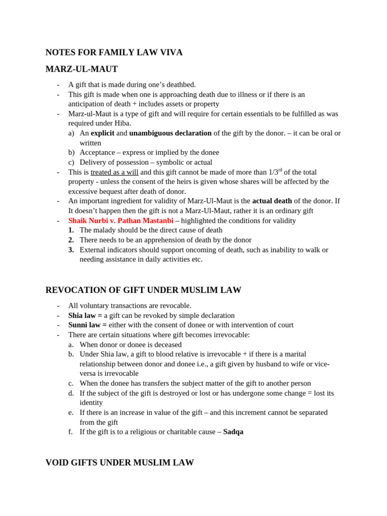 Notes For Family Law Viva | PDF | Will And Testament | Common Law