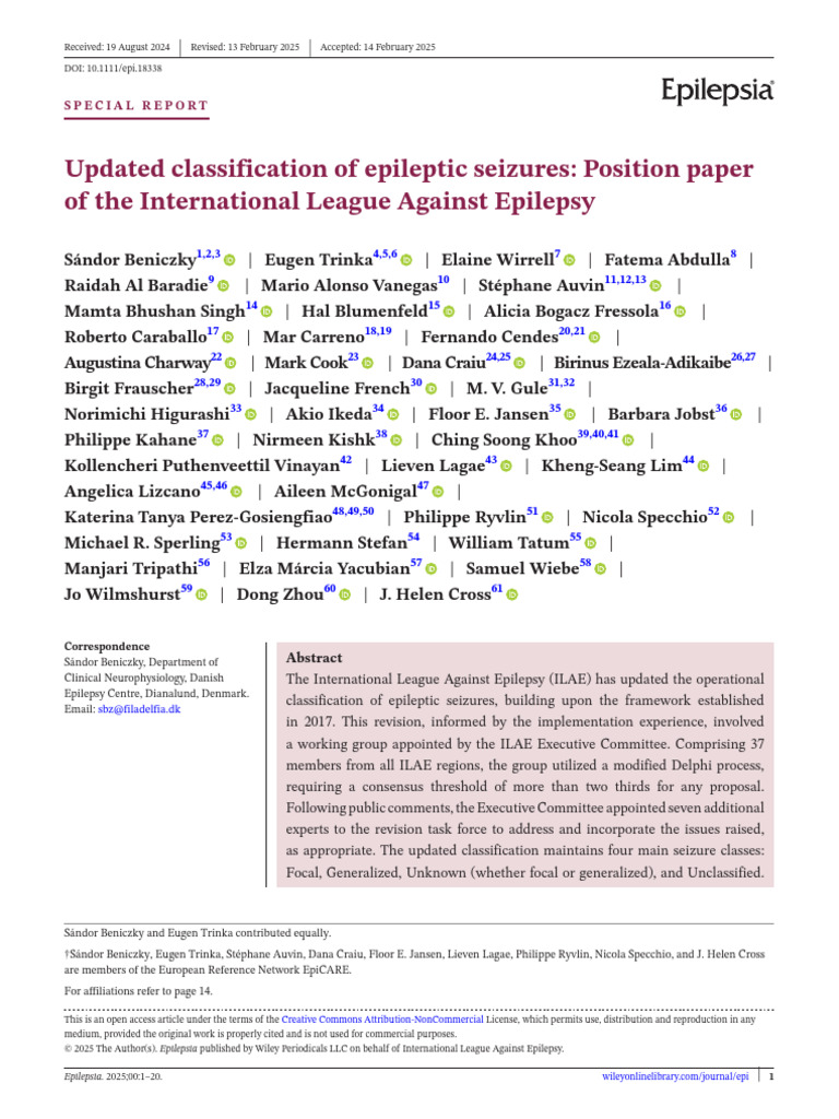 Updated ILAE Seizure Classification 2025 | PDF | Epilepsy | Consciousness