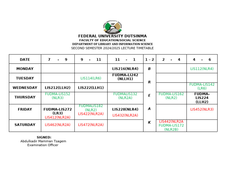 DUT Second Semester Timetable 2024/2025 | PDF