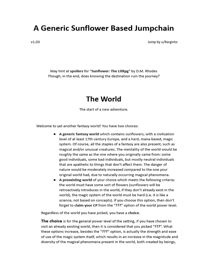 Generic Sunflower Jumpchain | PDF | Knowledge | Memory
