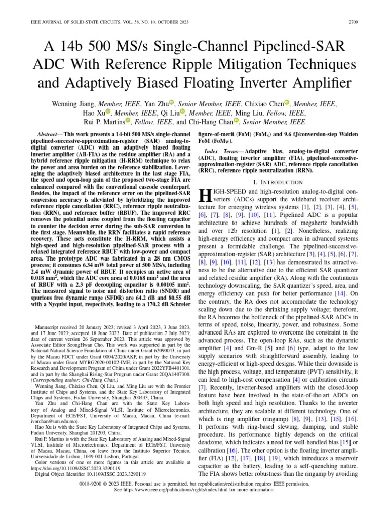 A 14b 500 MS S Single-Channel Pipelined-SAR ADC With Reference Ripple ...
