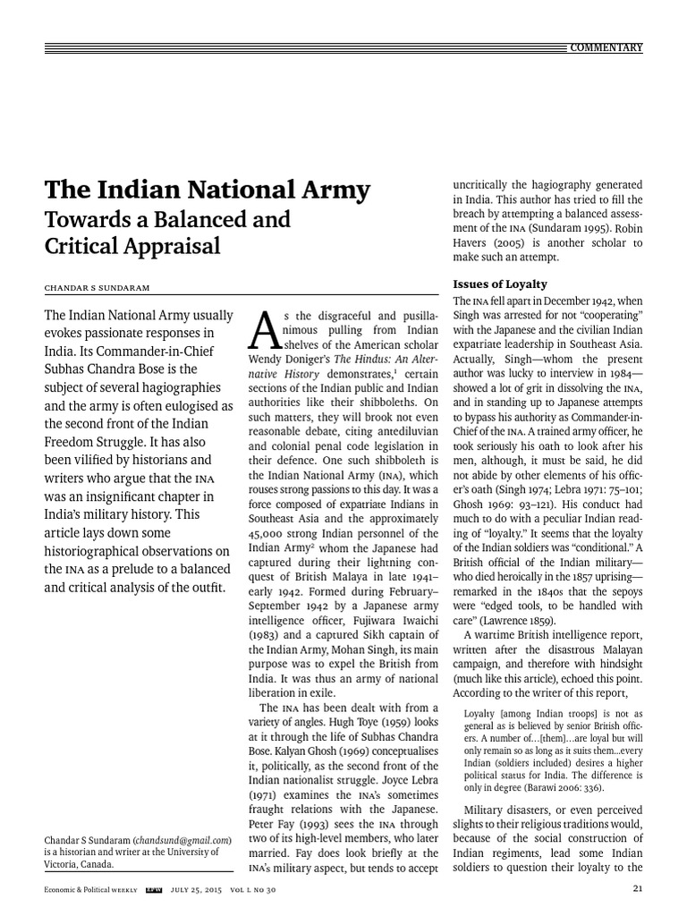 Indian National Army Critical Appraisal Epw 2015 | PDF | Military | Indian Nationalism