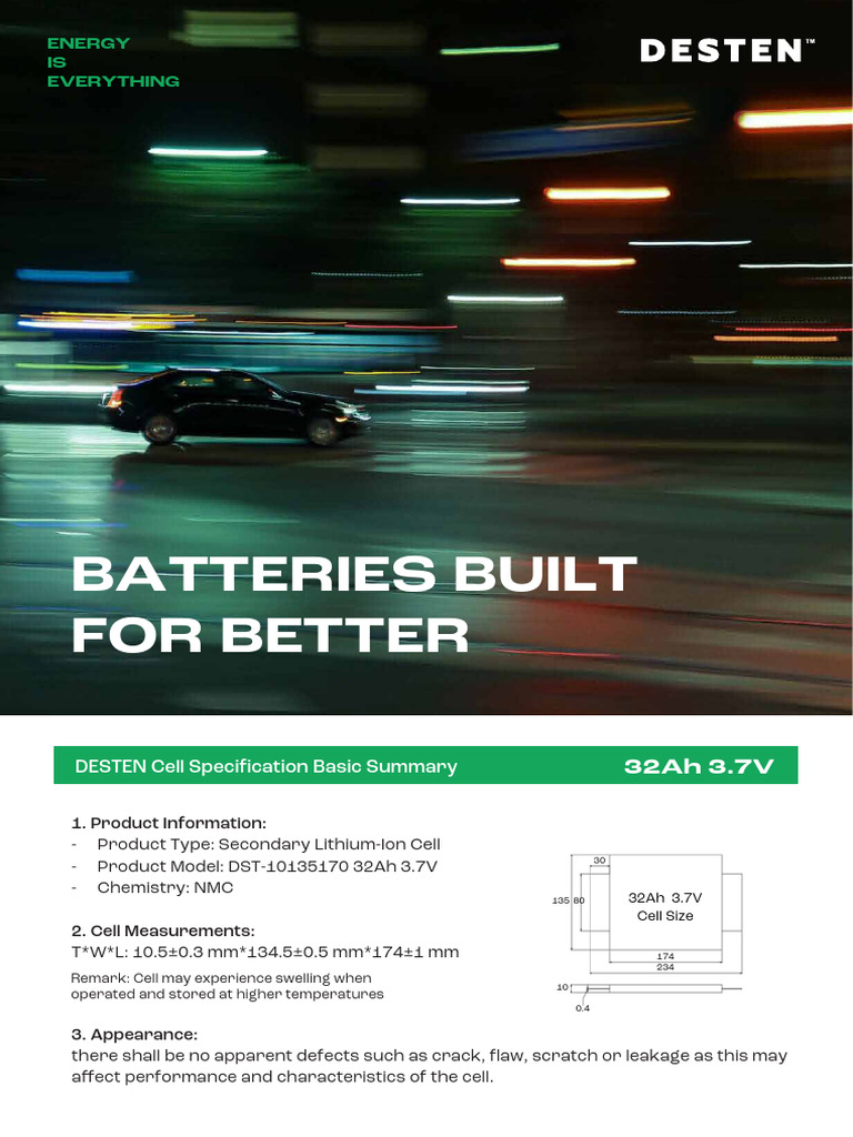 Desten 32ah Datasheet Public 20240426 | PDF | Lithium Ion Battery ...
