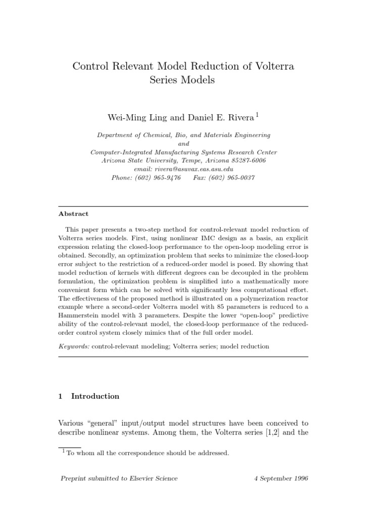 Control-Relevant Model Reduction of Volterra Series Models Through Nonlinear Internal Model ...