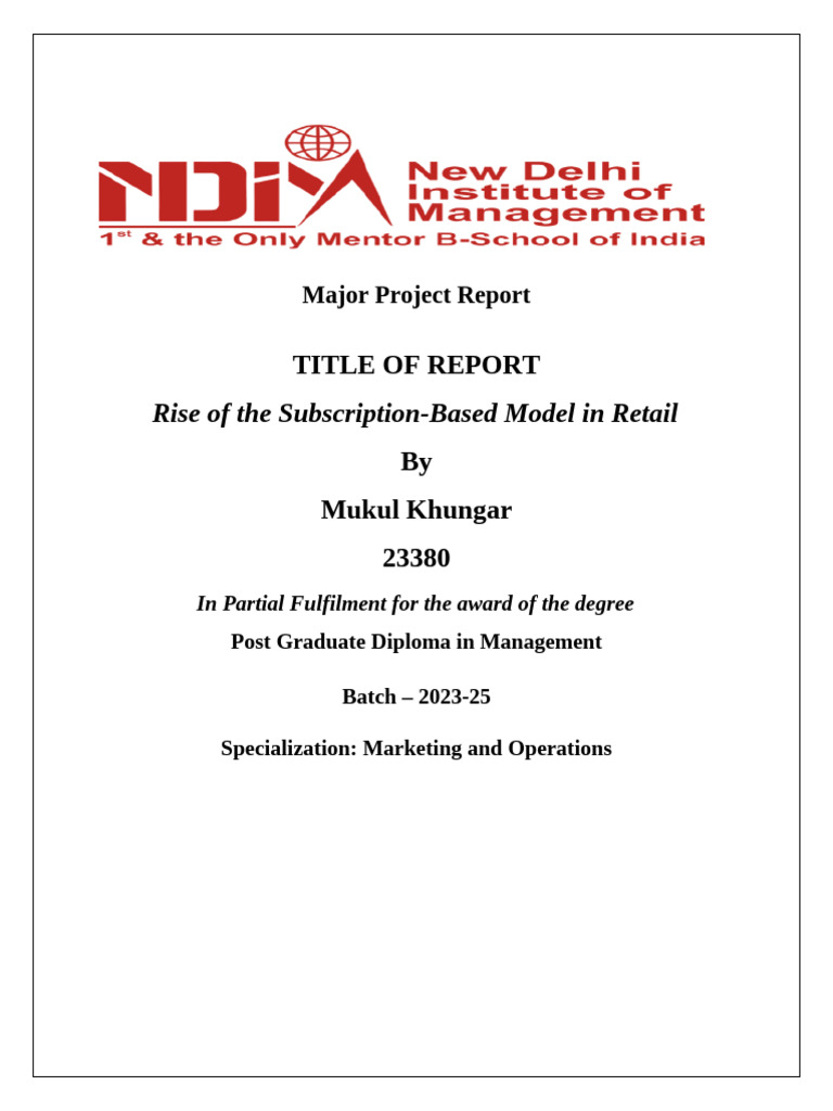 Mukul - Major Project Report.... | PDF | Focus Group | Subscription ...