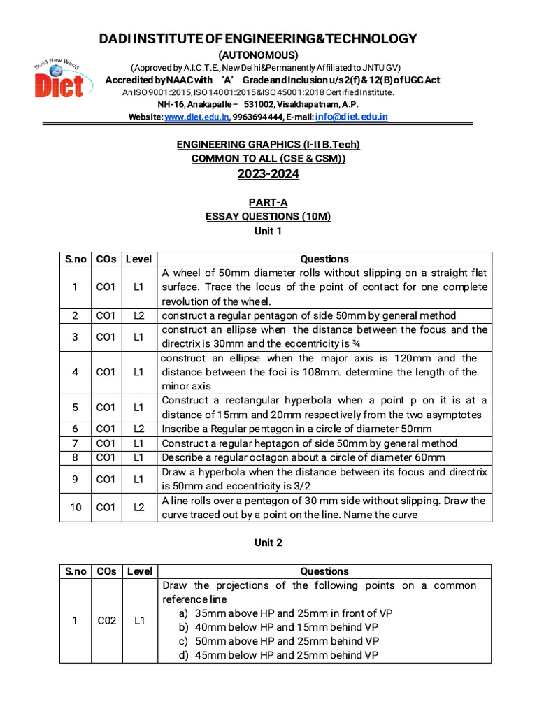 Engineering Graphics Exam Questions 2023 | PDF | Euclidean Geometry ...