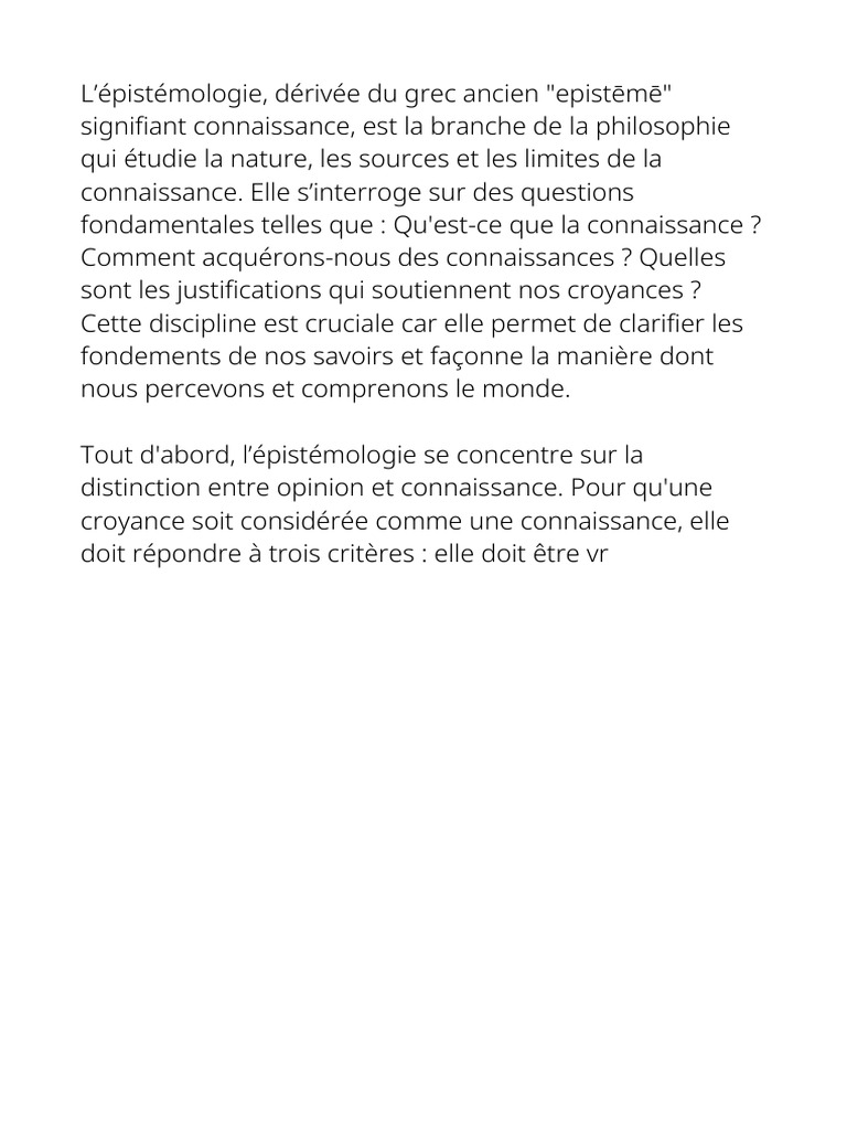 Épistémologie : Nature et enjeux de la connaissance | PDF | Épistémologie