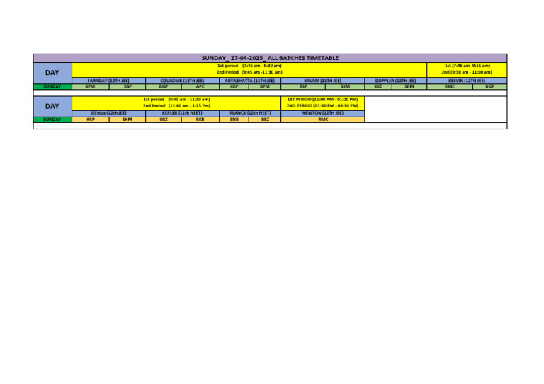 Sunday Time-Table - 27-04-2025. | PDF
