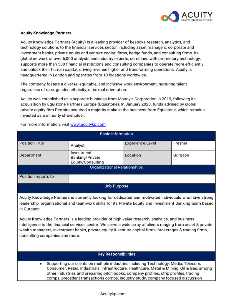 Acuity Knowledge Analyst JD | PDF | Investment Banking | Private Equity