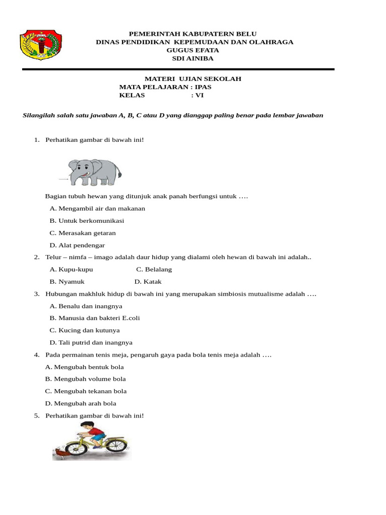 Soal Us Ipas KLS 6 Sdi Ainiba | PDF