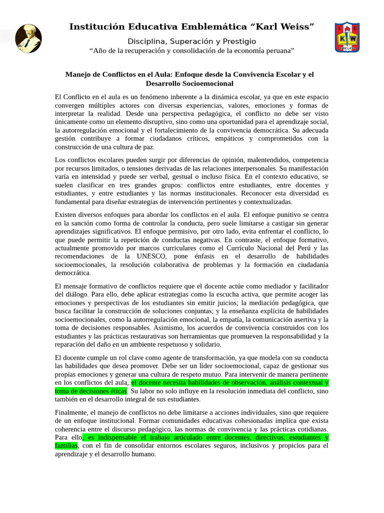 Institución Educativa Emblemática Karl Weiss | PDF | Enseñando | Maestros