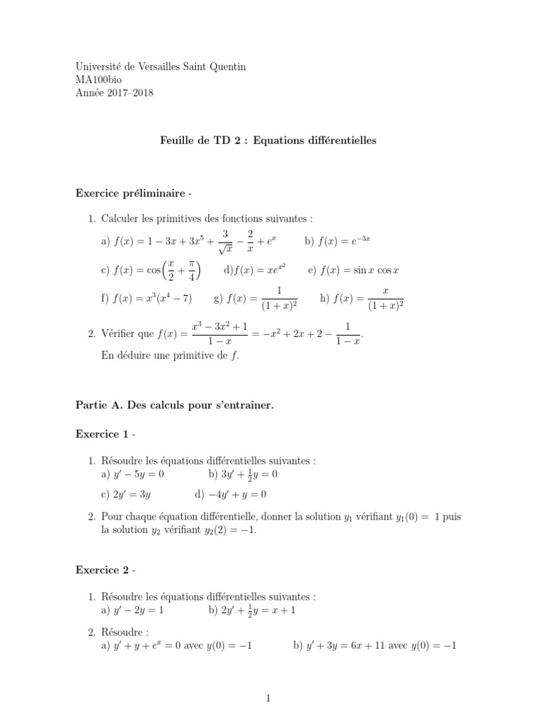 1718_MA100B_TD2_equadiff | PDF | Taux d'amortissement (physique ...