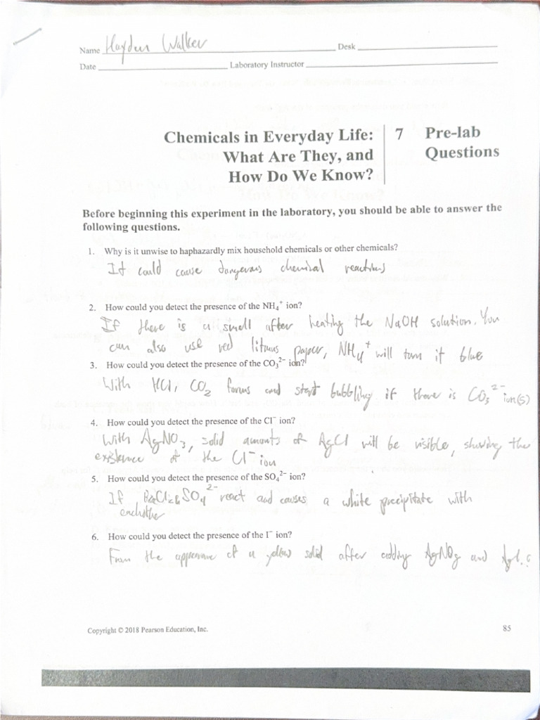 Pre-lab 7 - Chemicals in every day life: What are they, and how do they know | PDF