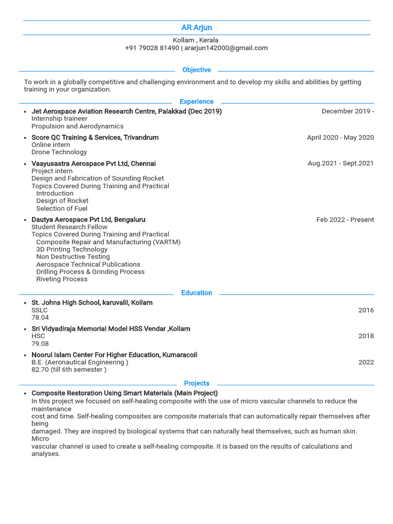 CV - 2022062423551546 Arjun | PDF | Rocket | Aircraft