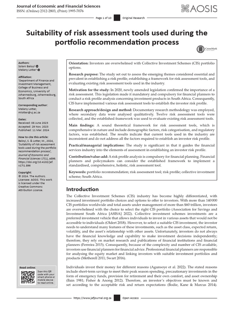 Baloyi Lotter Suitability of Risk Assessment Tools Used During The ...