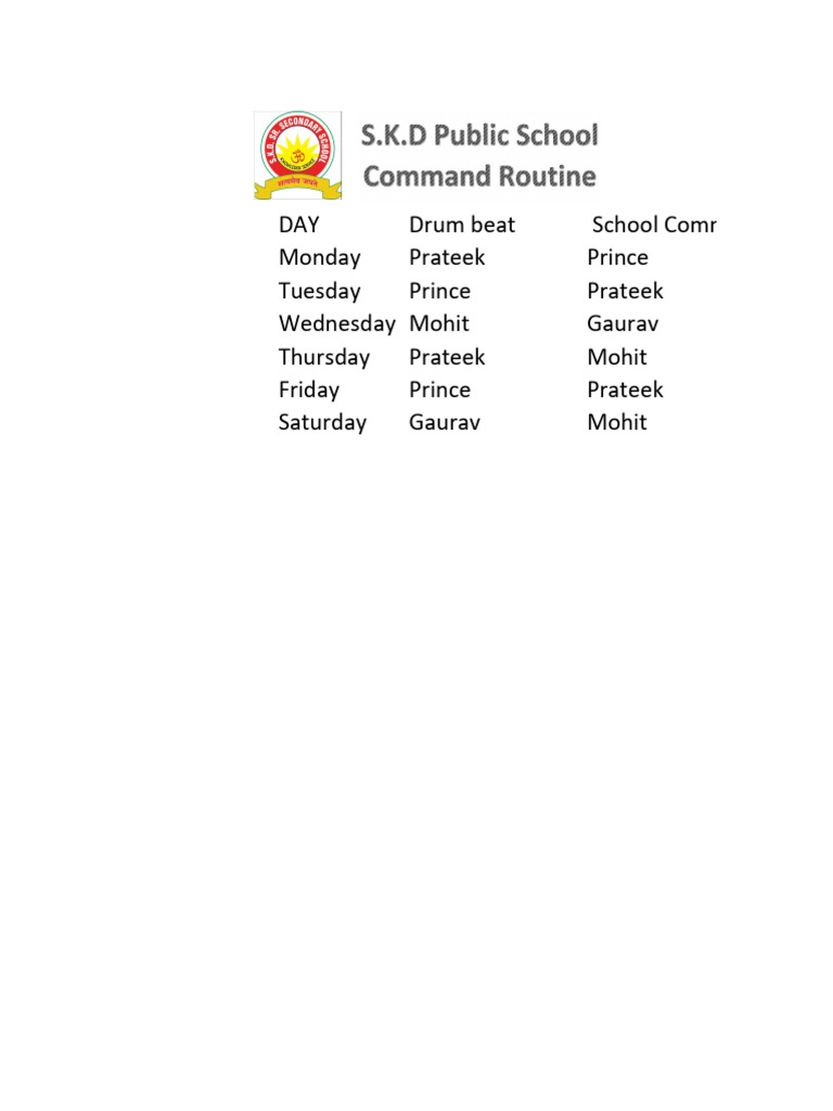 Weekly Drum Beat Schedule | PDF