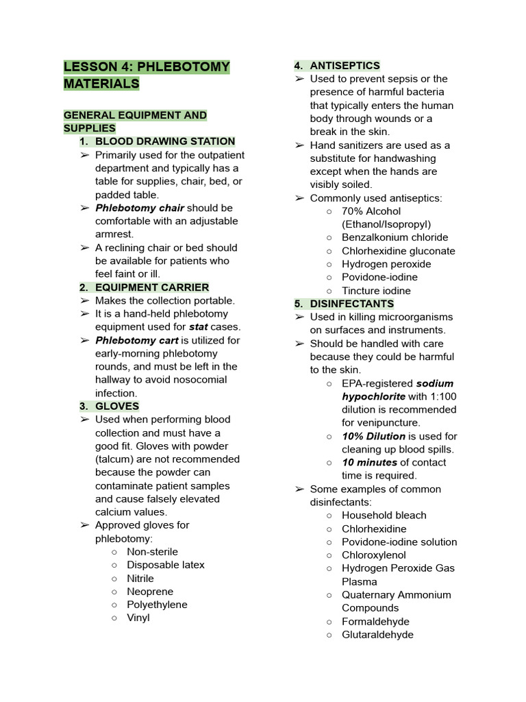 Phlebotomy Equipment and Supplies Guide | PDF | Medical Specialties