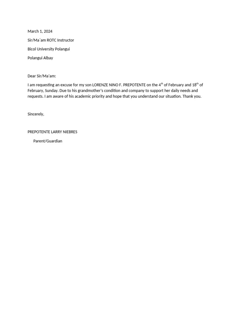Excuse Letter | PDF