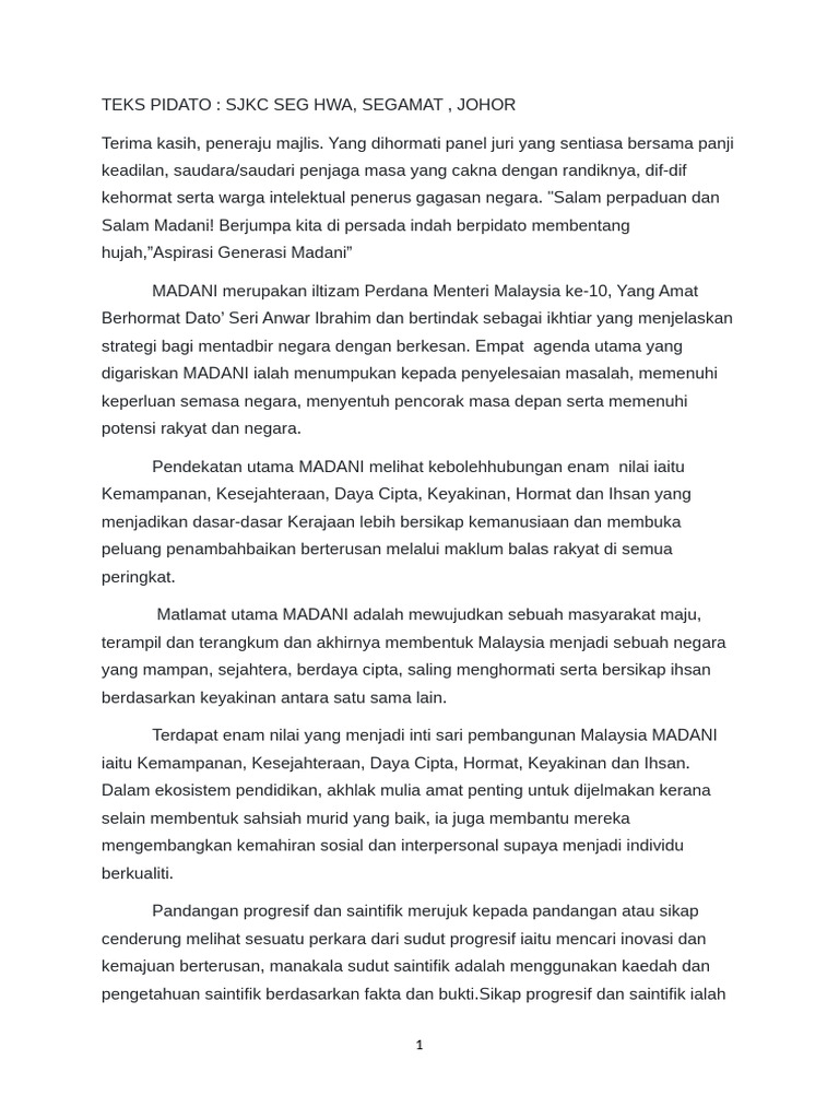 2024-TEKS PIDATO-Aspirasi Generasi Madani-MING | PDF