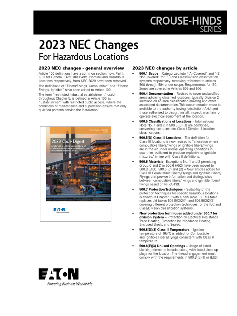Eaton - NFPA 70 NEC 500 To 516 - 2023 Changes | PDF | Electrical Wiring ...