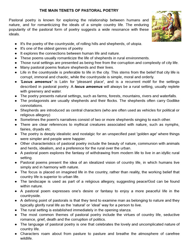 The Main Tenets of Pastoral Poetry | PDF | Poetry | Shepherd