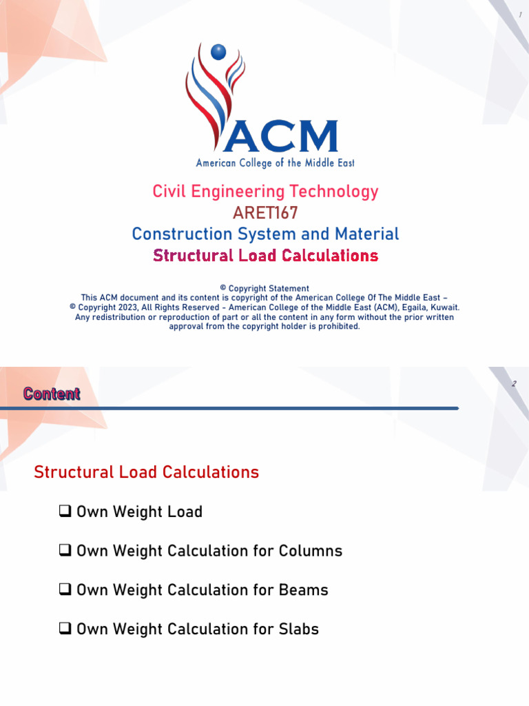ARET167 W4 Load Calculations | PDF | Column | Concrete