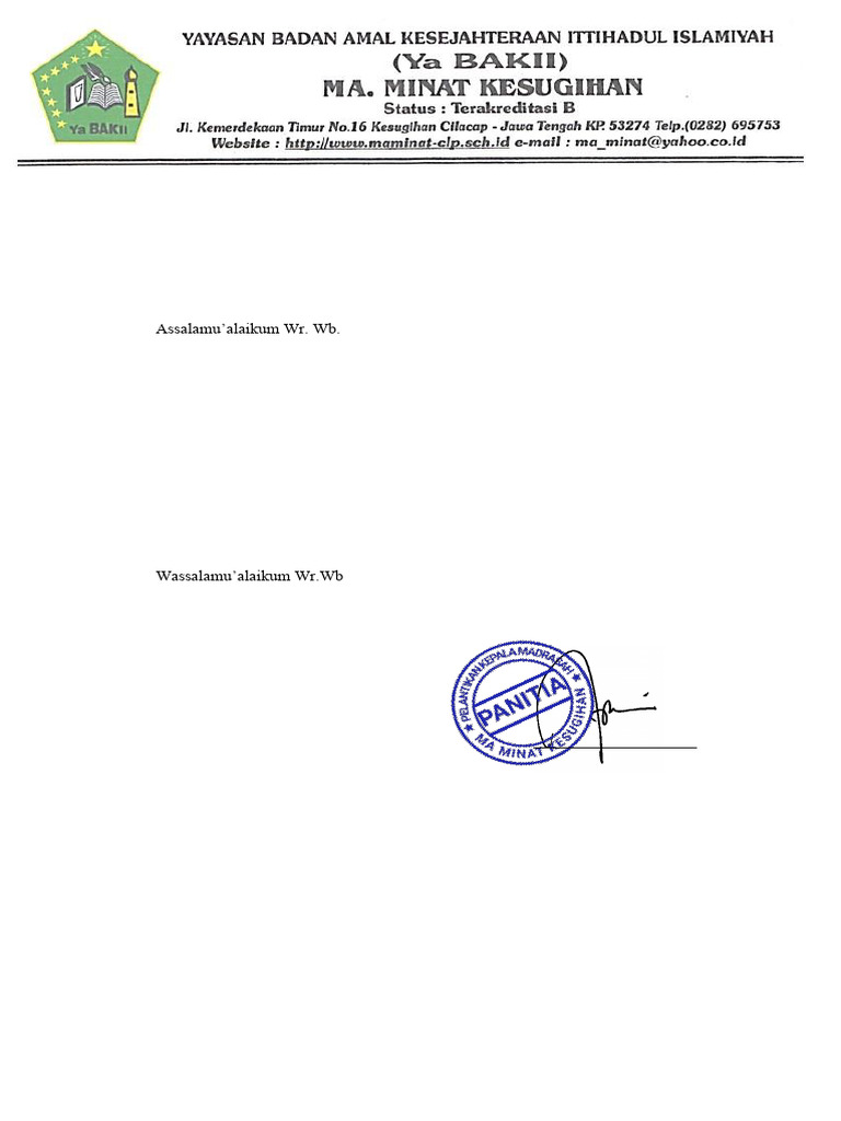 Undangan Pelantikan Kamad MA Minat Kesugihan | PDF