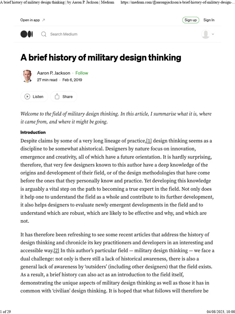 A Brief History of Military Design Thinking by Aaron P. Jackson - 2020 ...