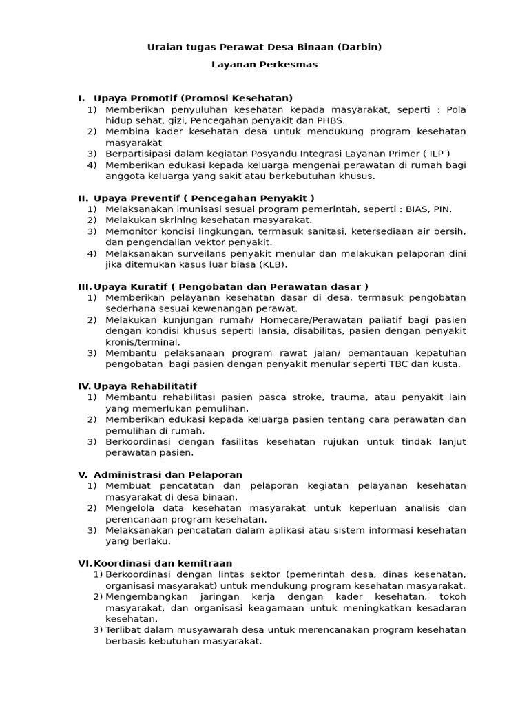 Uraian Tugas Perawat Desa Binaan | PDF