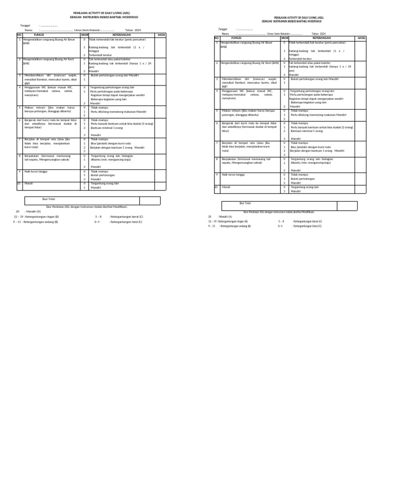 Skrining Lansia Adl Penilaian Activity of Daily Living | PDF