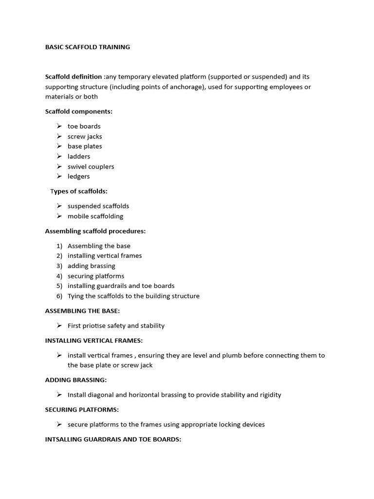Basic Scaffold Assembly and Safety Guide | PDF