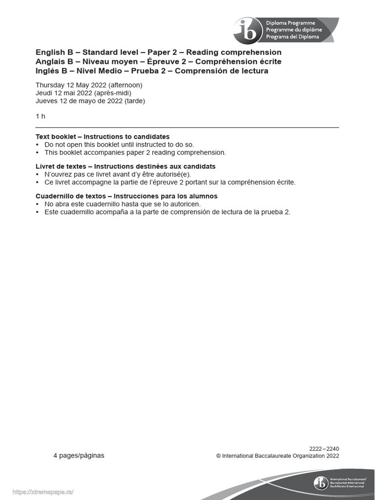 MOCK EXAM English B Paper 2 Reading Comprehension Text Booklet SL.3e6d ...