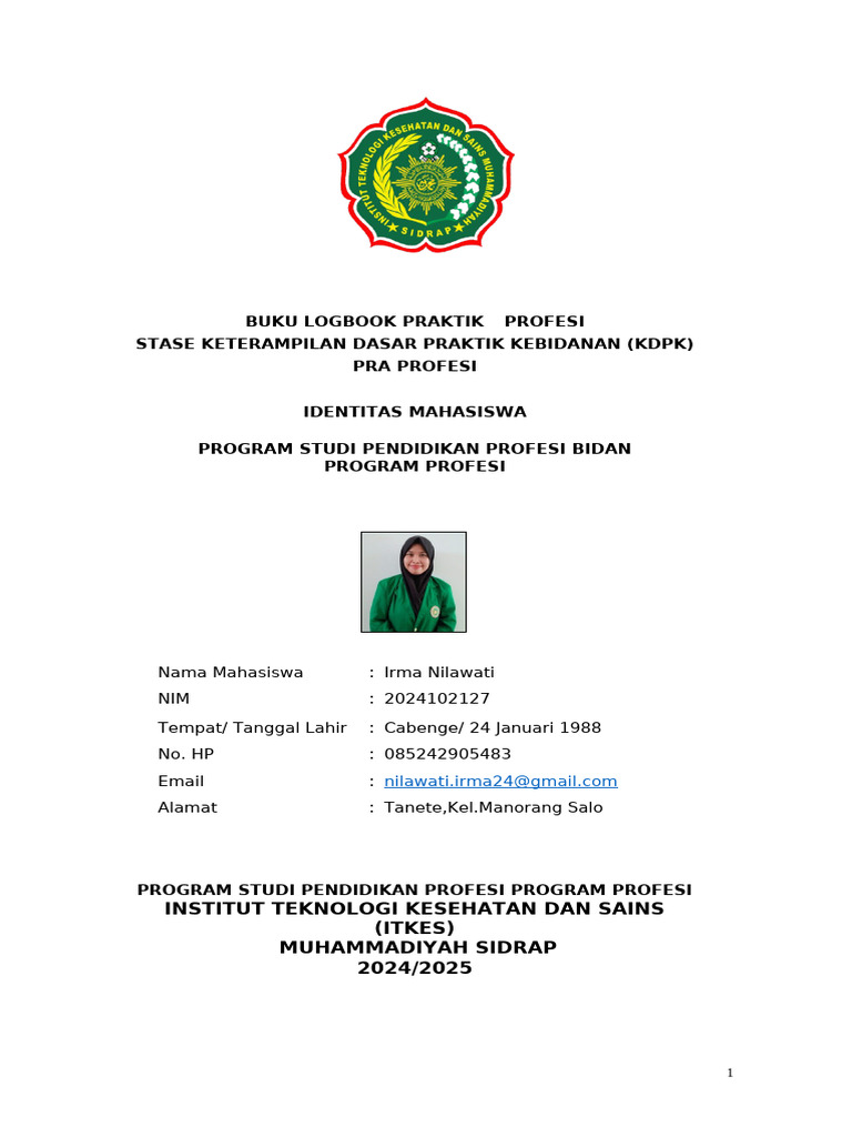 Logbook Stase KDPK - Irma Nilawati PKM Batu-Batu | PDF