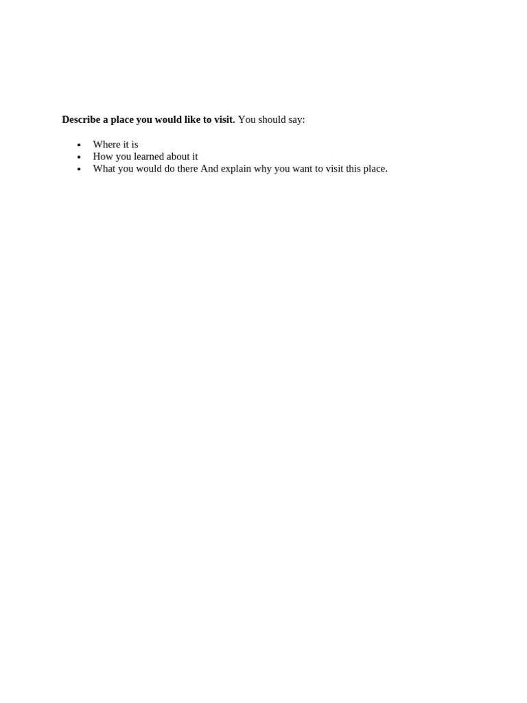 Describe A Place You Would Like To Visit | PDF